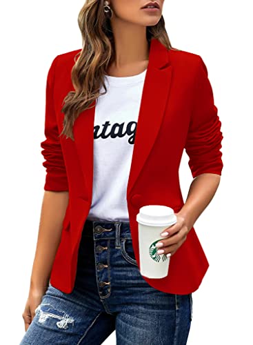 Womens Casual Blazers Long Sleeve Lapel Button Slim Work Office Blazer Jacket(Red,Large)