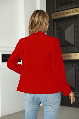 Womens Casual Blazers Long Sleeve Lapel Button Slim Work Office Blazer Jacket(Red,Large)