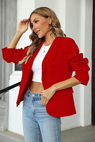 Womens Casual Blazers Long Sleeve Lapel Button Slim Work Office Blazer Jacket(Red,Large)