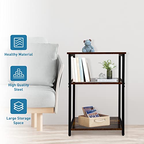 ECOMEX 3-Tier End Tables,Side Table with Storage Shelf for Living Room, Small Bedside Table for Bedroom,Rustic Brown 2Pcs