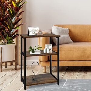 ECOMEX 3-Tier End Tables,Side Table with Storage Shelf for Living Room, Small Bedside Table for Bedroom,Rustic Brown 2Pcs