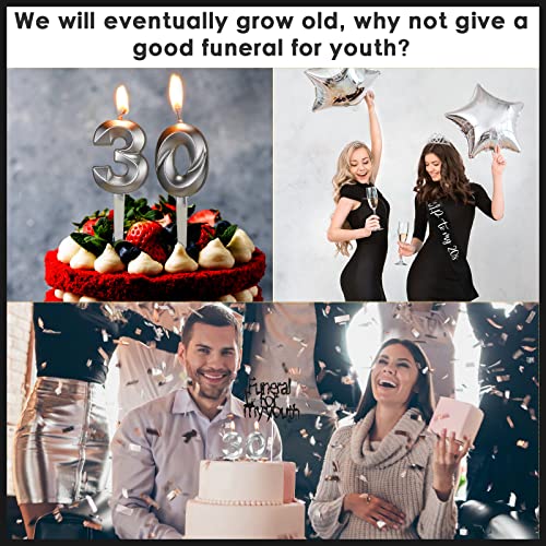 4 Pcs 30th Birthday Decorations for Women 30th Birthday Crown Tiara Rip to My 20s Birthday Sash Funeral for My Youth Cake Topper 30th Birthday Candles 30th Birthday Gifts for Her