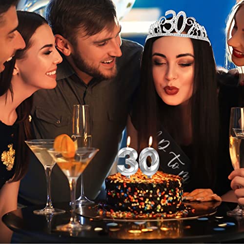 4 Pcs 30th Birthday Decorations for Women 30th Birthday Crown Tiara Rip to My 20s Birthday Sash Funeral for My Youth Cake Topper 30th Birthday Candles 30th Birthday Gifts for Her