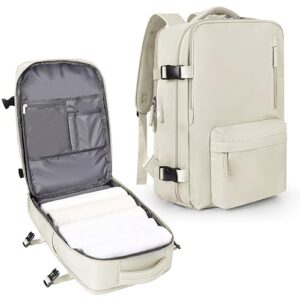 vecave large carry on backpack for women,airline approved travel backpack flight approved,waterproof 15.6 inch laptop backpack with shoe compartment casual daypack backpacks beige