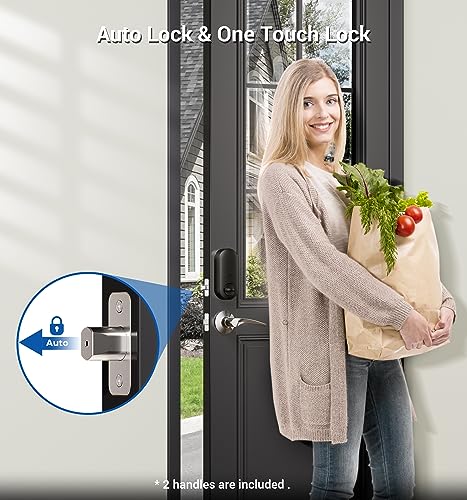 Veise Keyless Entry Door Lock with 2 Lever Handles - Electronic Keypad Deadbolt, Auto Lock, Back Lit & Easy Installation Design, Front Door Handle Sets, Satin Nickel