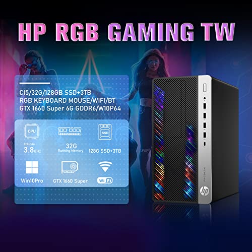 HP Gaming PC Desktop Computer - Intel Quad I5-7500 up to 3.8GHz, GeForce GTX 1660 Super 6G, 32GB DDR4 Memory, 128G SSD + 3TB, RGB Keyboard & Mouse, WiFi & Bluetooth 5.0, Win 10 Pro (Renewed)