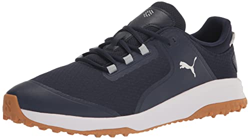 PUMA GOLF Men's Fusion Grip Extra Wide Golf Shoe, Puma Navy-Puma Silver-Quiet Shade, 13