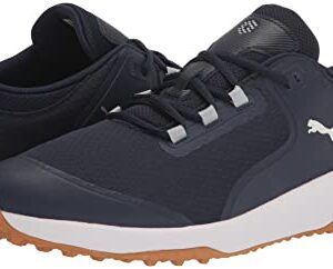 PUMA GOLF Men's Fusion Grip Extra Wide Golf Shoe, Puma Navy-Puma Silver-Quiet Shade, 13