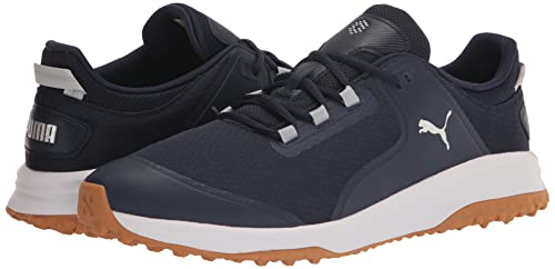 PUMA GOLF Men's Fusion Grip Extra Wide Golf Shoe, Puma Navy-Puma Silver-Quiet Shade, 13