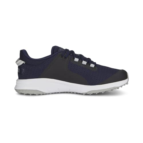 PUMA GOLF Men's Fusion Grip Extra Wide Golf Shoe, Puma Navy-Puma Silver-Quiet Shade, 13