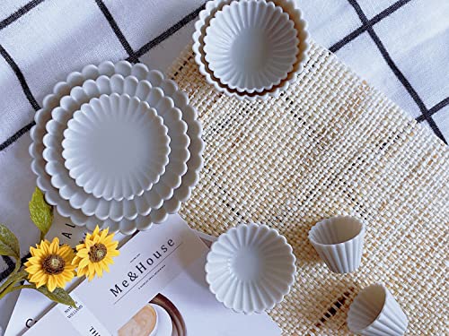 8Pcs/Set 1:6 Miniature Dollhouse Tableware Mini Plates Bowl Cup Set Dollhouse Chrysanthemum Bowl Dish Plate Set Mini Kitchenware for Barbies Doll Food Kitchen Accessories Toy