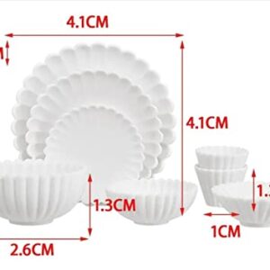 8Pcs/Set 1:6 Miniature Dollhouse Tableware Mini Plates Bowl Cup Set Dollhouse Chrysanthemum Bowl Dish Plate Set Mini Kitchenware for Barbies Doll Food Kitchen Accessories Toy