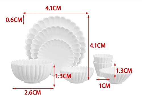 8Pcs/Set 1:6 Miniature Dollhouse Tableware Mini Plates Bowl Cup Set Dollhouse Chrysanthemum Bowl Dish Plate Set Mini Kitchenware for Barbies Doll Food Kitchen Accessories Toy