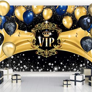 LIGHTINHOME VIP Party Backdrop 7Wx5H Feet Royal Blue Gold Balloons Gloden Crown Black Shiny Birthday Backdrop for Women Men Luxury Unisex Photography Background Banner Polyester Photo Shoot Decor Prop