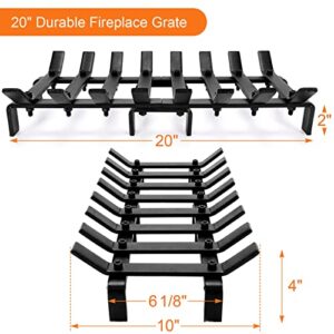 WILLOW WEAVE 20" Fireplace Grate Wood Stove Grate Rack Stove Burning Rack Heavy Duty Solid Steel 8-Bars Firewood Holder Easy Assembly Fire Grate for Indoor Hearth Outdoor Firepit Matt Black