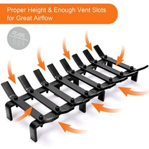 WILLOW WEAVE 20" Fireplace Grate Wood Stove Grate Rack Stove Burning Rack Heavy Duty Solid Steel 8-Bars Firewood Holder Easy Assembly Fire Grate for Indoor Hearth Outdoor Firepit Matt Black