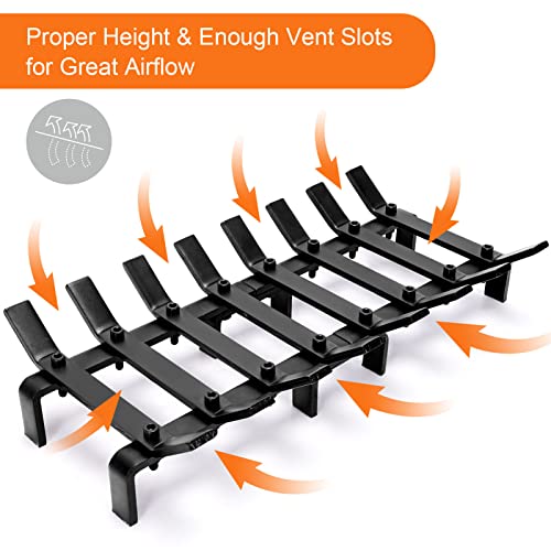 WILLOW WEAVE 20" Fireplace Grate Wood Stove Grate Rack Stove Burning Rack Heavy Duty Solid Steel 8-Bars Firewood Holder Easy Assembly Fire Grate for Indoor Hearth Outdoor Firepit Matt Black