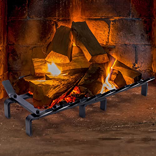 WILLOW WEAVE 20" Fireplace Grate Wood Stove Grate Rack Stove Burning Rack Heavy Duty Solid Steel 8-Bars Firewood Holder Easy Assembly Fire Grate for Indoor Hearth Outdoor Firepit Matt Black