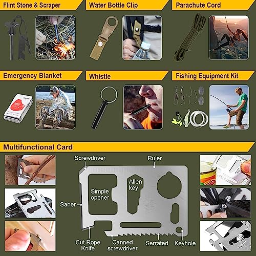 Survival Kit, 200 in 1, Gifts for Men Women Teenagers, Upgraded Survival First Aid Kit, Practical Tactical Gear Camping Tool Emergency Medical Supplies for Camping Hiking Fishing Home Office