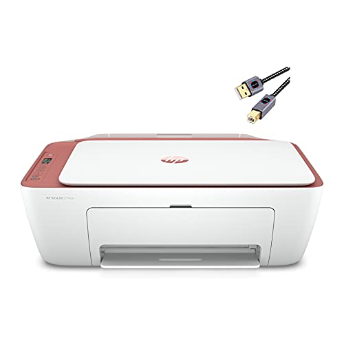 HP DeskJet 2742 Series All-in-One Color Inkjet Printer I Print Copy Scan I Wireless USB Connectivity I Mobile Printing I Up to 4800 x 1200 DPI Print Up to 7 ISO PPM I Cinnamon + Printer Cable