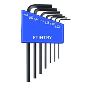 ftihtry 7pcs sae mini hex-l key allen wrench, small allen wrench 0.028, 0.035, 0.05, 1/16", 5/64", 3/32", 7/64", cr-v steel