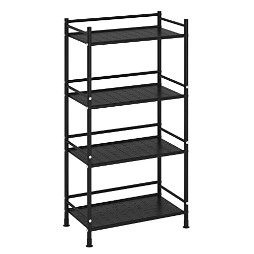 GHQME Metal Standing Bookshelf Space Saver, Storage Tower Rack for Kitchen Bathroom, Storage Shelving Unit Organizer, Outdoor Flower Stand Storage Rack Shelves Bookcase for Home Office