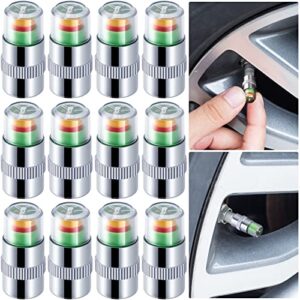 pagow 12pcs 2.2bar 32psi car tire pressure monitor valve stem caps sensor indicator 3 color eye alert