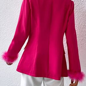 WDIRARA Women's Colorblock Fuzzy Trim Shawl Collar Double Button Work Office Jacket Blazer Pink and Orange S