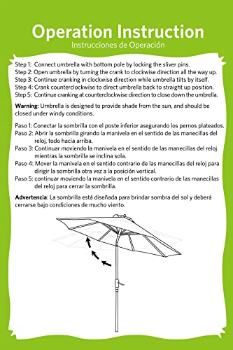 Bayside21 Patio Umbrella Outdoor Market Table Umbrella with Auto Tilt Crank 2 Years Fade Resistant Fabric Umbrella Cover 9 Feet (Black Coating Outside and Black White Stripe Inside)