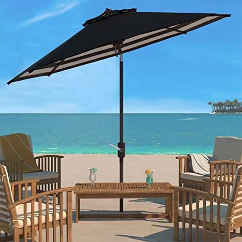 Bayside21 Patio Umbrella Outdoor Market Table Umbrella with Auto Tilt Crank 2 Years Fade Resistant Fabric Umbrella Cover 9 Feet (Black Coating Outside and Black White Stripe Inside)