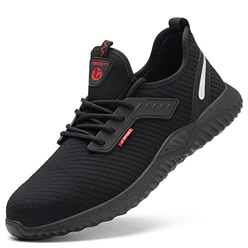 Waterproof Steel Toe Shoes for Men Lightweight Non-Slip Sneakers Comfortable Puncture Proof Safety Shoes Indestructible Work Shoes Zapatos Punta de Acero para Hombres Black