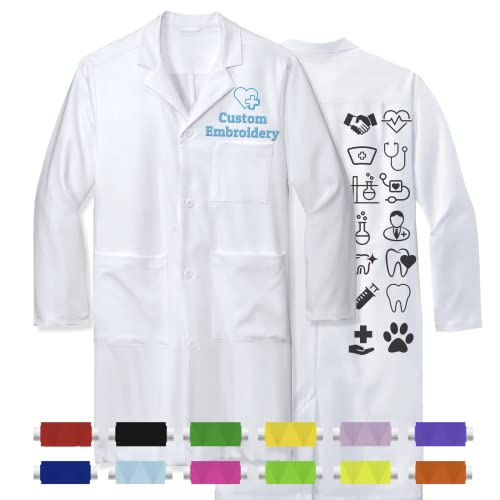 Personalized Lab Coat, Custom Embroidered Lab Coat with Icons Name Text, Unisex Long Sleeve White Lab Coat for Doctors, Nurses, Dentists-L-Women Size