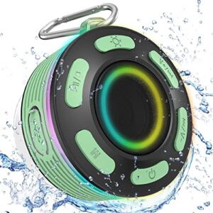 donerton bluetooth speaker, ip7 waterproof wireless speaker, portable speaker, hd surround sound, led light mini speakers, dual stereo pairing, built-in mic, radio, green