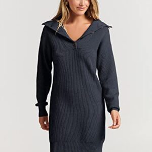 ANRABESS 2023 Fall Long Sleeve Womens Sweater Dress Oversized Lapel Collar Button V Neck Ribbed Loose Fit Casual Trendy Pullover Short Mini Fashion Dresses B782zanglan-L Navy Blue