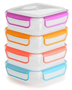 kitchen & cabana - 4 pack of sandwich containers - reusable, bpa free plastic, snap shut lids with airtight silicone seal. great for sandwiches, snacks and storage. (kid size containers - 4 pack - multicolor)