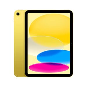 apple ipad (10th generation): with a14 bionic chip, 10.9-inch liquid retina display, 64gb, wi-fi 6 + 5g cellular, 12mp front/12mp back camera, touch id, all-day battery life – yellow