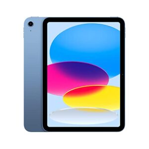 apple ipad (10th generation): with a14 bionic chip, 10.9-inch liquid retina display, 64gb, wi-fi 6, 12mp front/12mp back camera, touch id, all-day battery life – blue