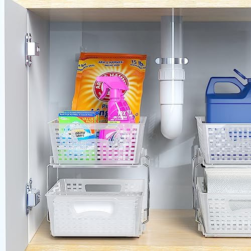 Simple Houseware 2 Tier Bathroom Organizer Tray Pull-Out Sliding Drawer/Under-Sink Storage, Clear