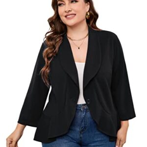 KOJOOIN Womens Plus Size Casual Long Sleeve Blazer Open Front Cardigan Work Office Jacket Suit Blazer Black 4XL