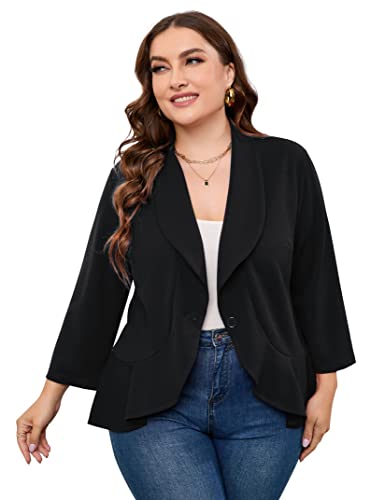 KOJOOIN Womens Plus Size Casual Long Sleeve Blazer Open Front Cardigan Work Office Jacket Suit Blazer Black 4XL