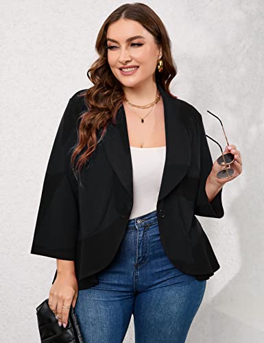 KOJOOIN Womens Plus Size Casual Long Sleeve Blazer Open Front Cardigan Work Office Jacket Suit Blazer Black 4XL