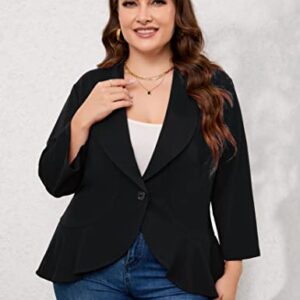 KOJOOIN Womens Plus Size Casual Long Sleeve Blazer Open Front Cardigan Work Office Jacket Suit Blazer Black 4XL