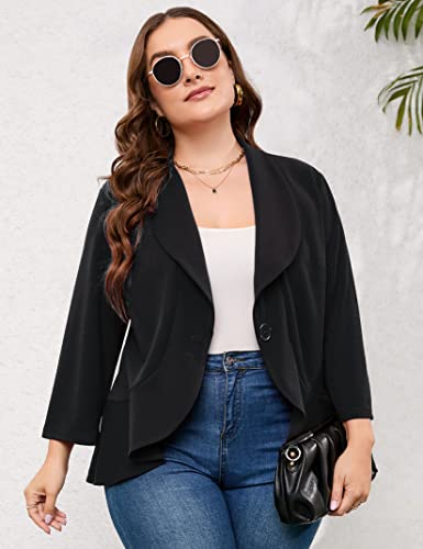 KOJOOIN Womens Plus Size Casual Long Sleeve Blazer Open Front Cardigan Work Office Jacket Suit Blazer Black 4XL