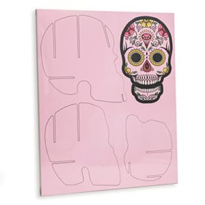 Sugar Skull Pen Pencil Holder, Large Wooden Pen Organizer for Desk with 8 Compartments, Unique Desk Organizer for Office Supplies Makeup Brush Skull Gifts for Women, Skull Desk Accessories (Pink)