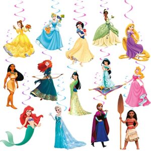 28 pcs princess birthday decorations hanging swirls, disny princess party decorations swirls streams, for princess girls birthday party supplies