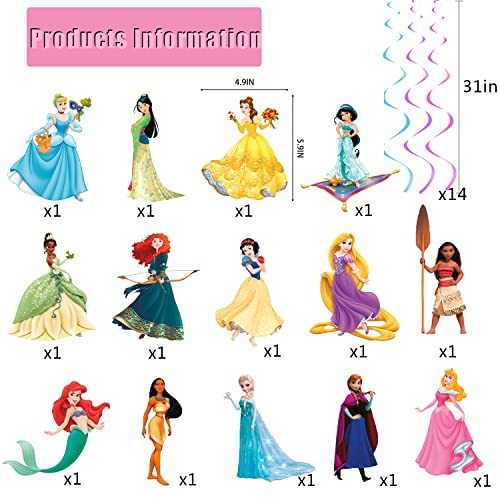 28 Pcs Princess Birthday Decorations Hanging Swirls, Disny Princess Party Decorations Swirls Streams, for Princess Girls Birthday Party Supplies