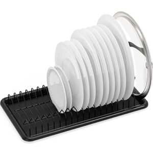 simple houseware plate drying rack with drainboard, black