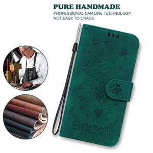 ONV Flip Case for Oppo Reno 6 Pro 5G - Rose Butterfly Embossed Phone Case with Card Holder Lanyard Stand Case Leather Magnetic Wallet Cover for Oppo Reno 6 Pro 5G [XT] -Green