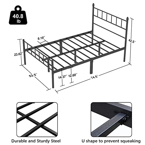 UYUK Full Size Metal Platform Bed Frame with Headboard, Non-Slip Without Noise, Heavy Duty Easy Assembly