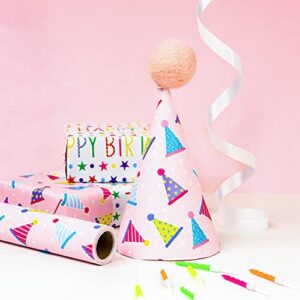 MAYPLUSS Birthday Reversible Wrapping Paper Jumbo Roll for Girls - 30 Inches x 100 Feet - Colorful Hat/Birthday Text